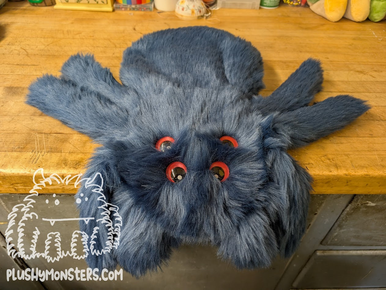 Navy Blue with Riot Red Eyes! - Weighted Pancake Spider – Plushy Monsters